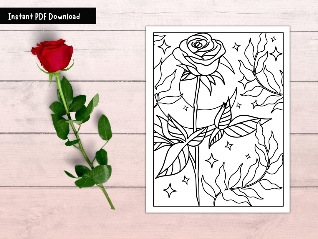 Moon Rose Printable Coloring Page, Floral Coloring, Rose Coloring Page ...