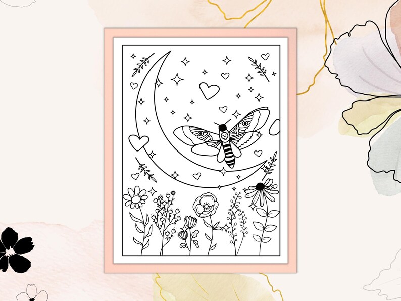 10 Floral Moon Printable Coloring Pages, Beautiful Coloring, Floral ...