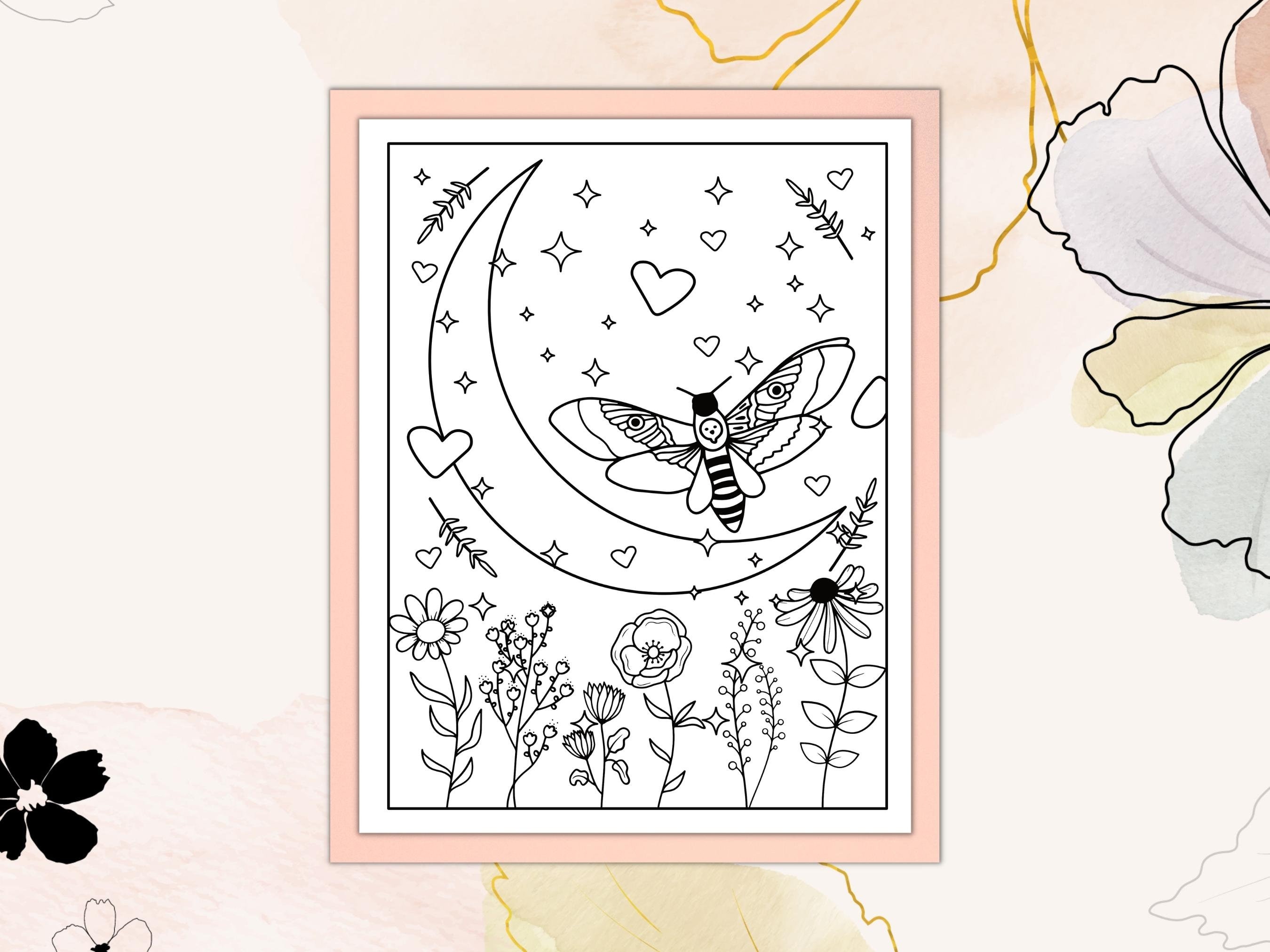10 Floral Moon Printable Coloring Pages, Beautiful Coloring, Floral ...