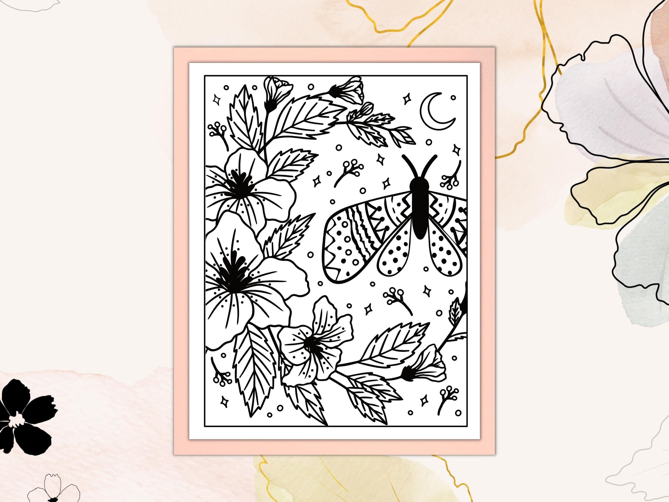 10 Floral Moon Printable Coloring Pages, Beautiful Coloring, Floral ...