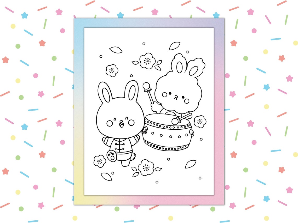 10 Printable Kawaii Bunny Coloring Pages, Coloring Page Pdf, Bunny ...