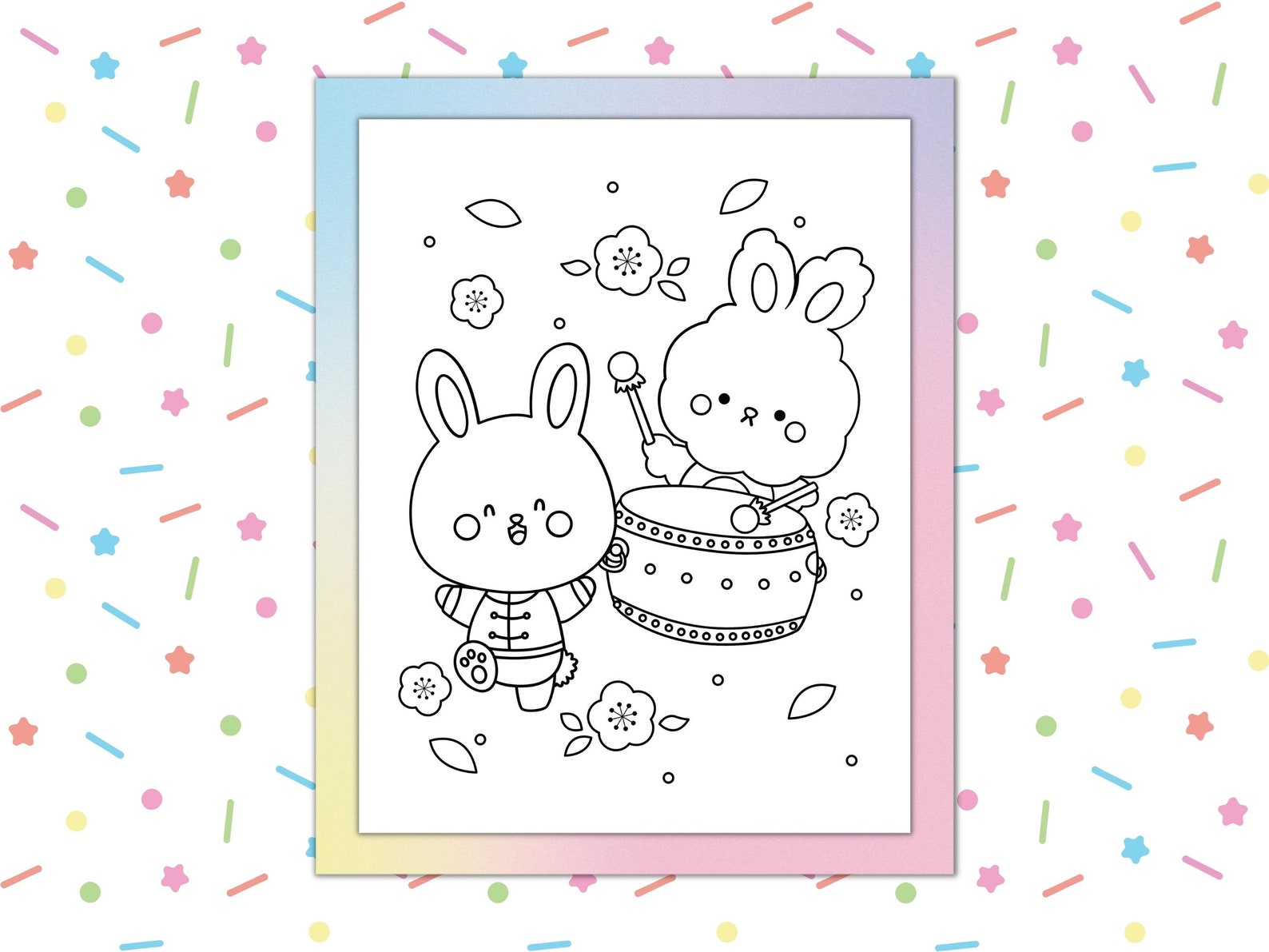 10 Printable Kawaii Bunny Coloring Pages, Coloring Page Pdf, Bunny ...