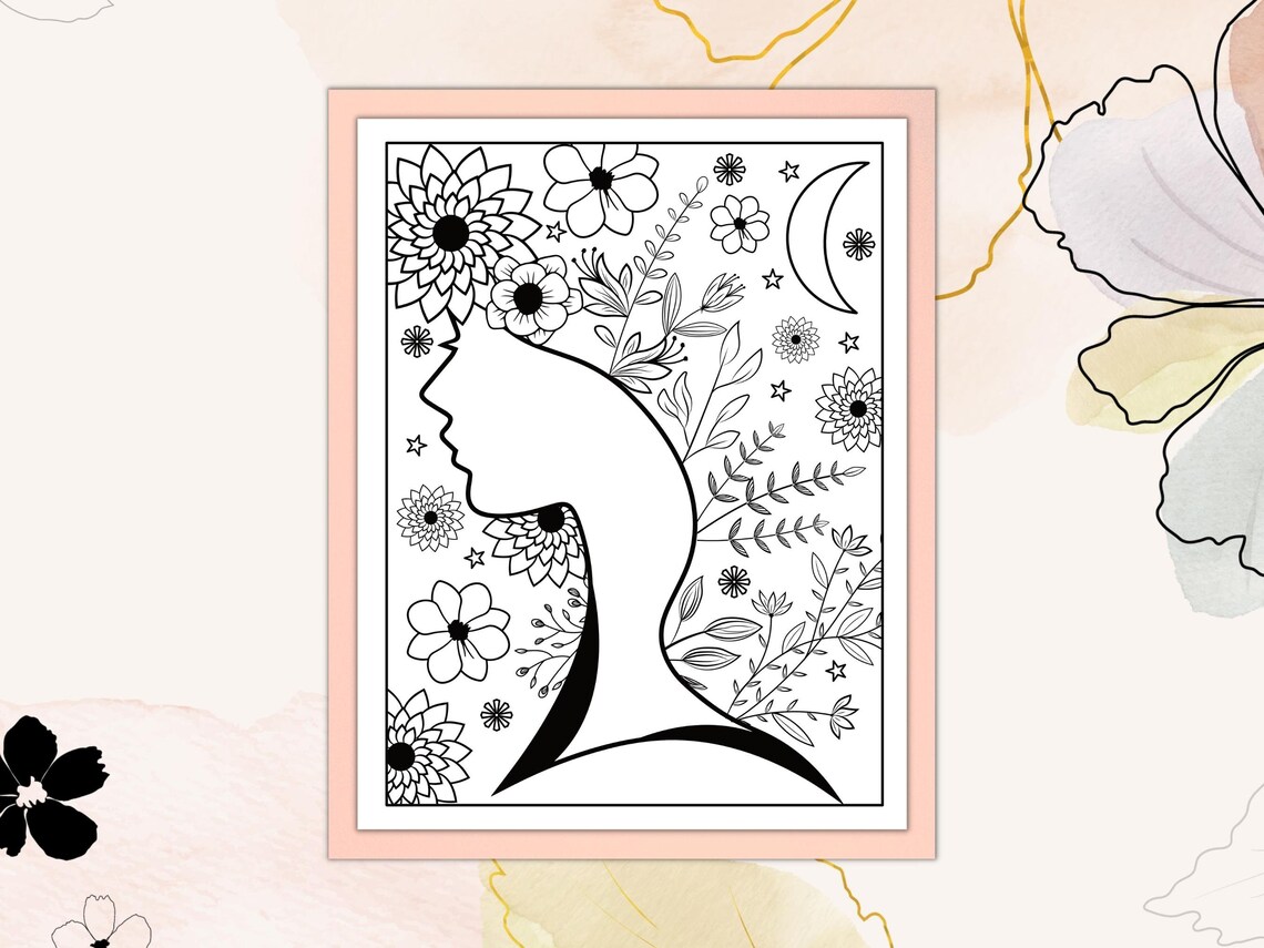 10 Floral Moon Printable Coloring Pages, Beautiful Coloring, Floral ...