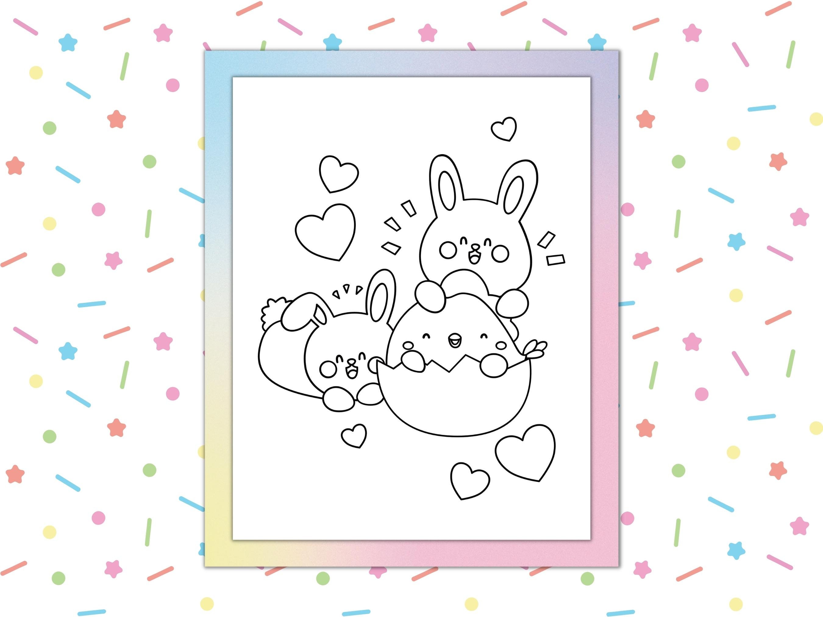 10 Printable Kawaii Bunny Coloring Pages, Coloring Page Pdf, Bunny ...