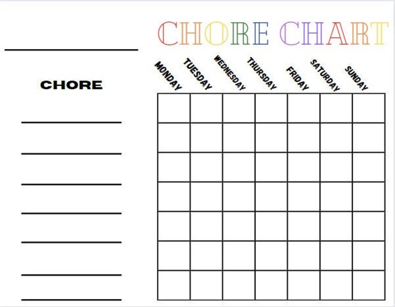 Chore Chart Printable - Etsy
