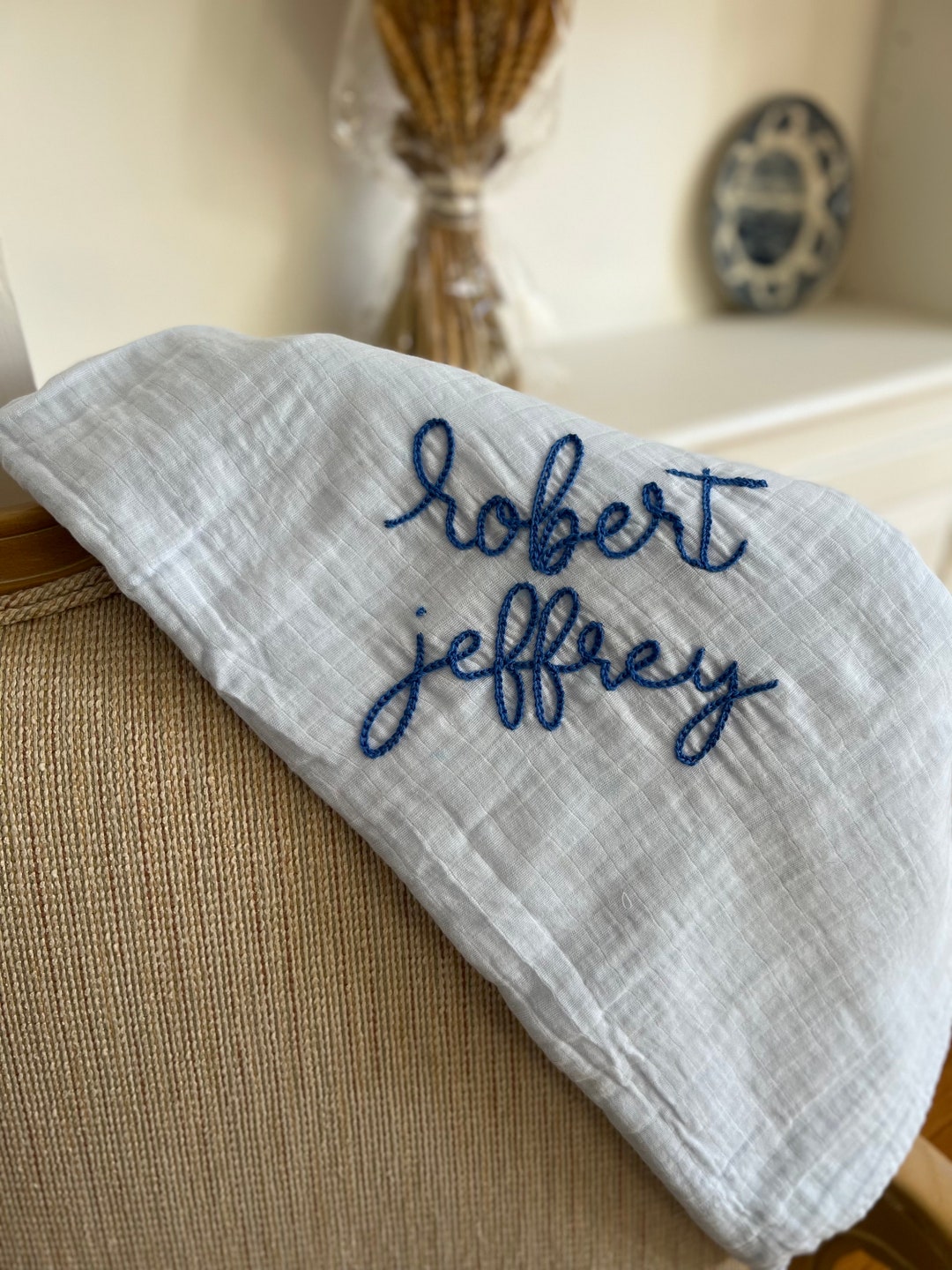 Hand Embroidered Personalized Muslin Swaddle - Etsy