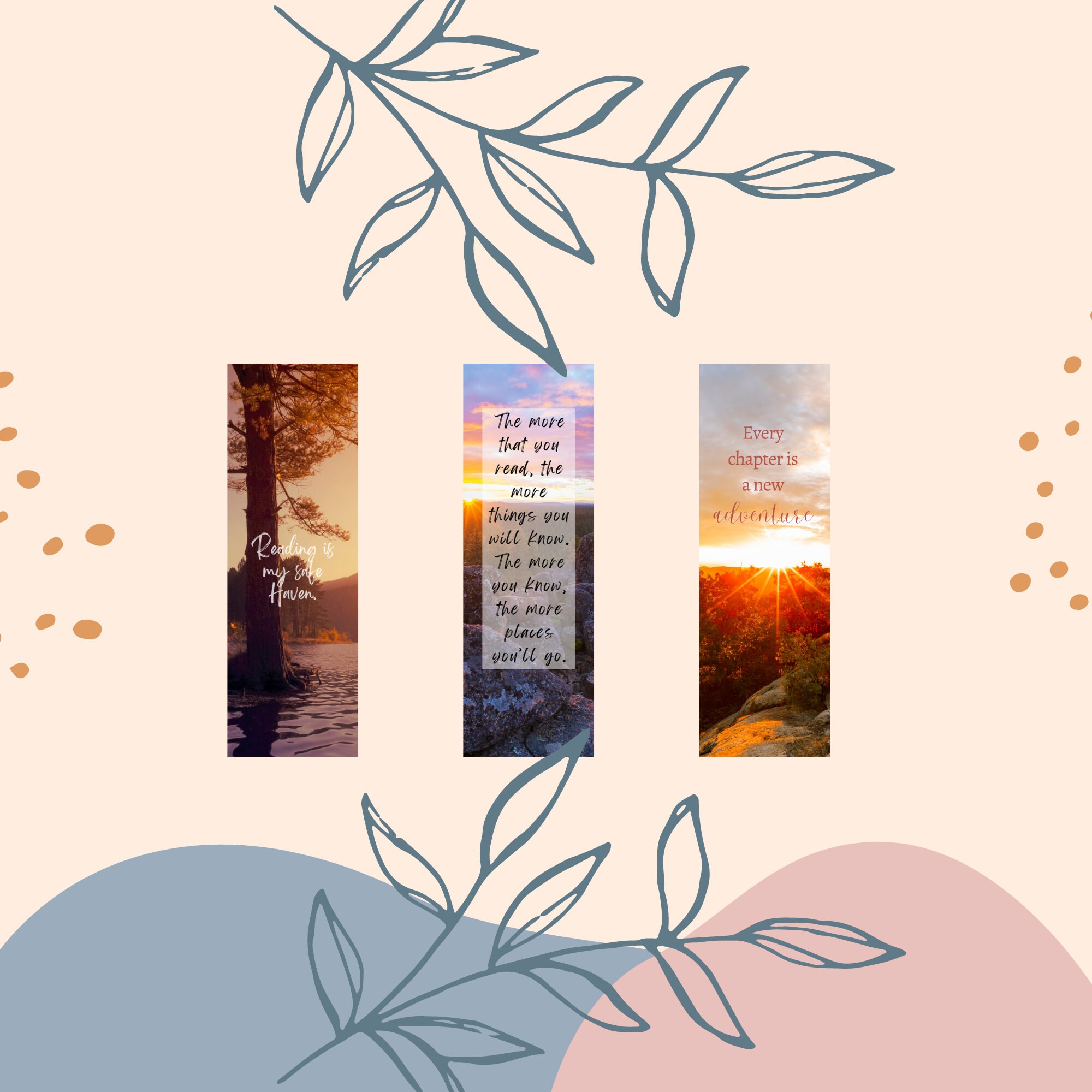 Set of 6 Nature Bookmarks, Digital Bookmarks to Dowload, Inspirational ...