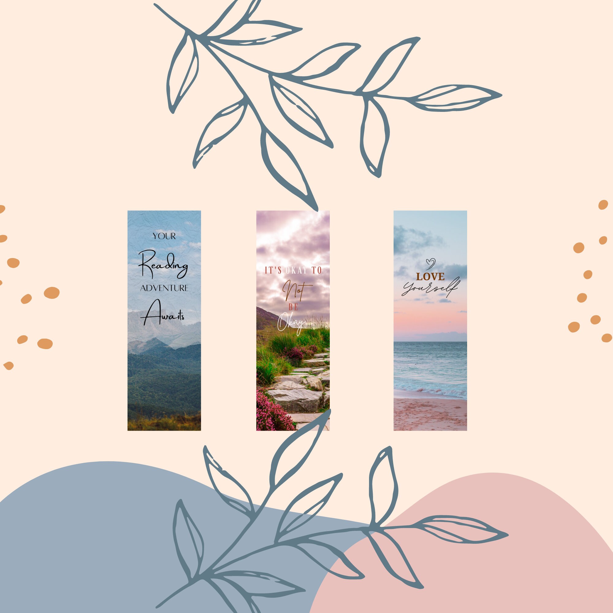 Set of 6 Nature Bookmarks, Digital Bookmarks to Dowload, Inspirational ...