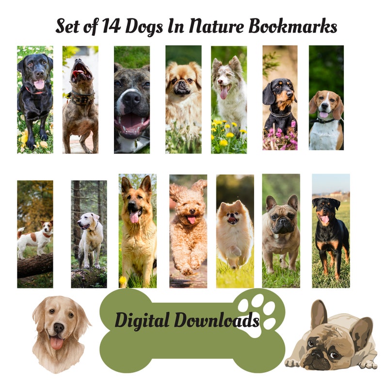 Set of 14 Dog Bookmarks, Digital Bookmarks to Dowload - Etsy