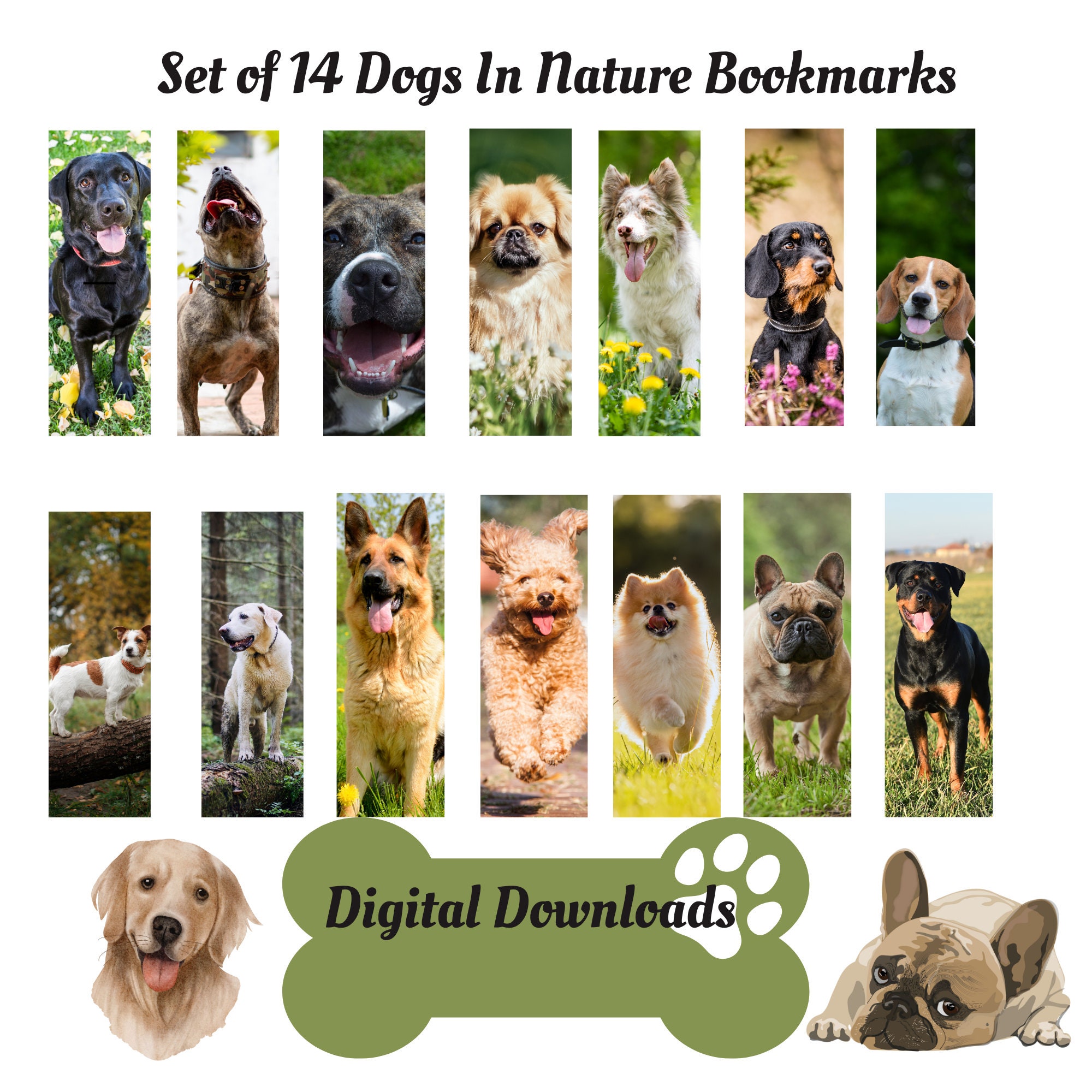 Set of 14 Dog Bookmarks, Digital Bookmarks to Dowload - Etsy