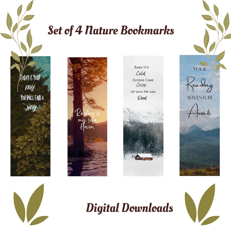 Set of 4 Nature Bookmarks, Digital Bookmarks to Dowload - Etsy