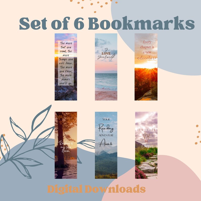 Set of 6 Nature Bookmarks, Digital Bookmarks to Dowload, Inspirational ...