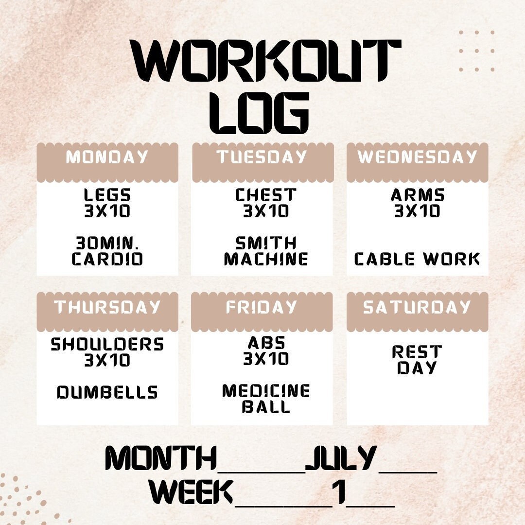 Exercise Workout Log,printable Pdf - Etsy