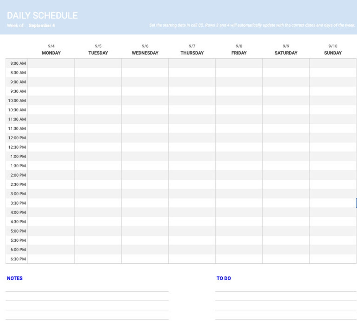 Weekplanner Template Excel / Google Sheets - Etsy
