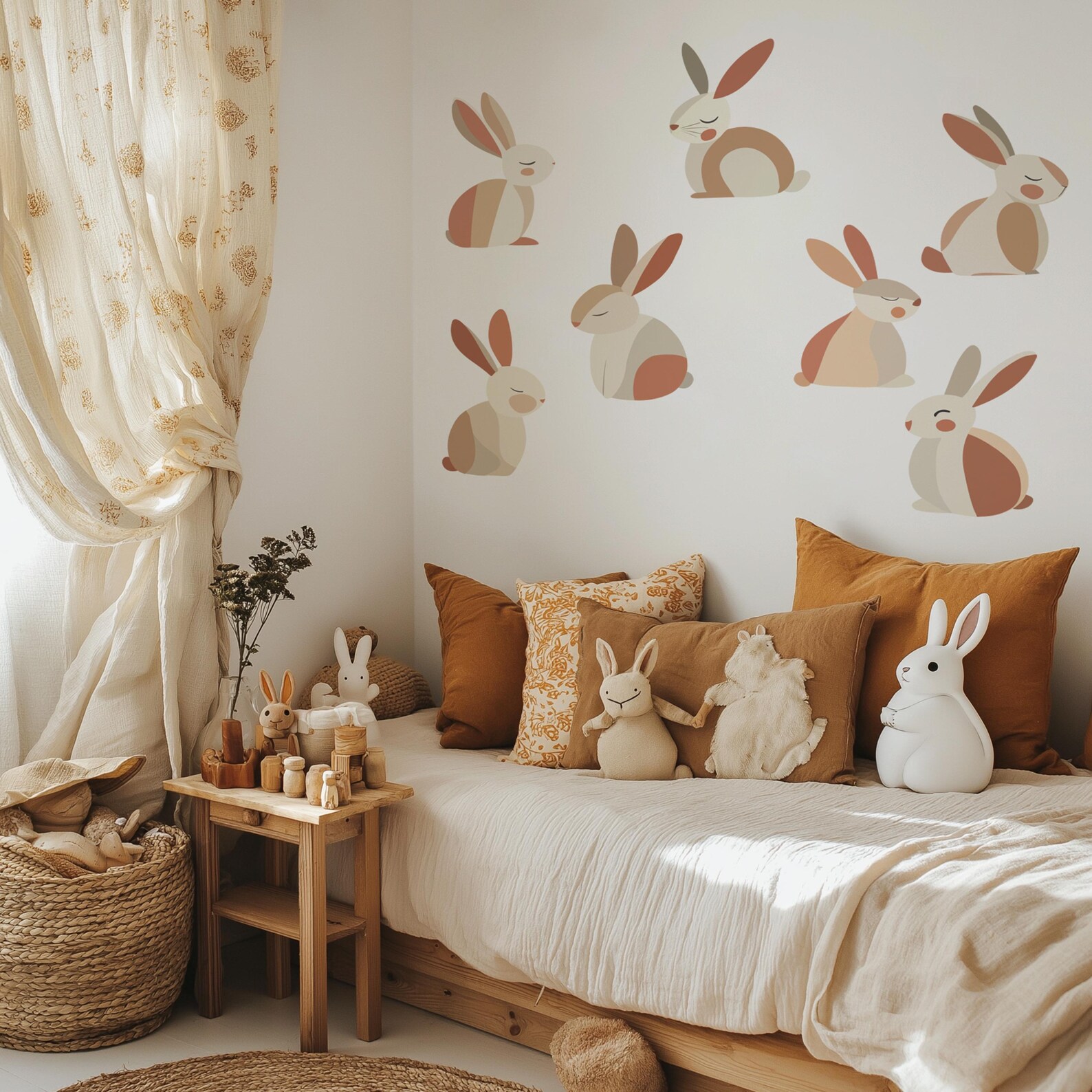 Boho Bunny Wall Decals | 8 Soft Pastel Rabbit Stickers 10"x8 ...