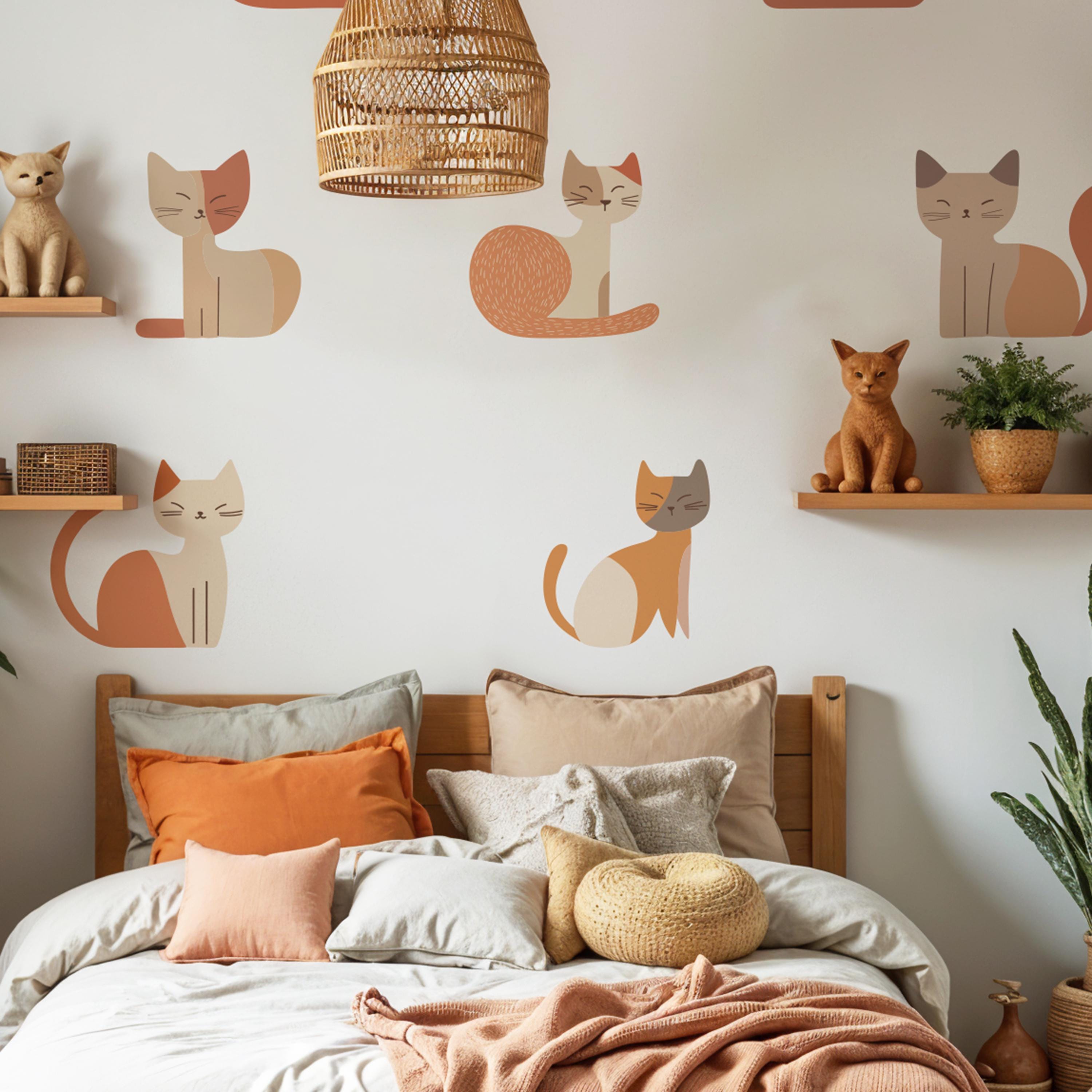 Bohemian Cat Wall Art Set | 8 Cute & Cozy Kitty Decals, 12" Boho ...