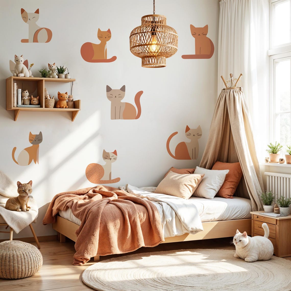 Bohemian Cat Wall Art Set | 8 Cute & Cozy Kitty Decals, 12" Boho ...