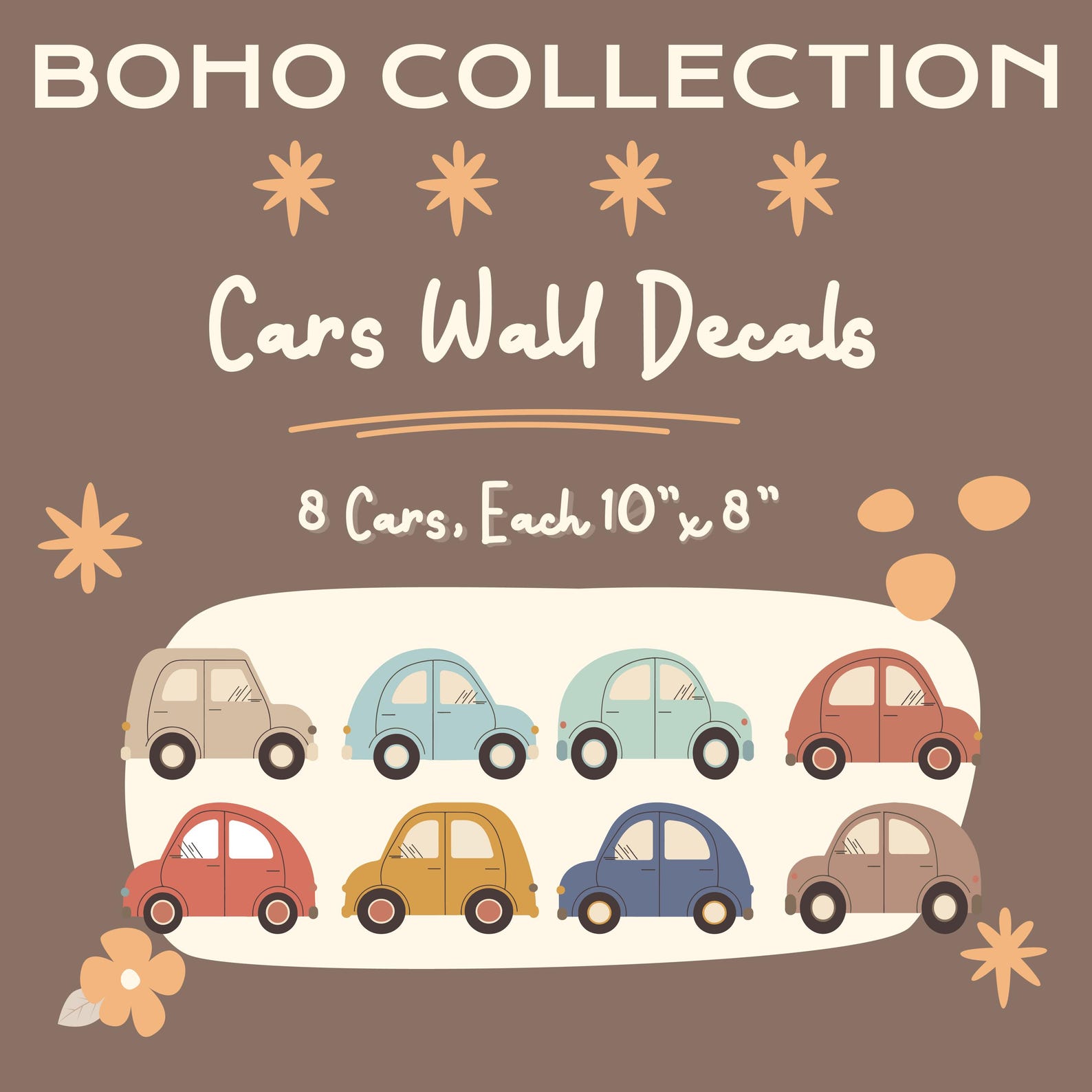 Boho Retro Cars Wall Decals | Set of 8 Colorful Vintage Car Stickers ...