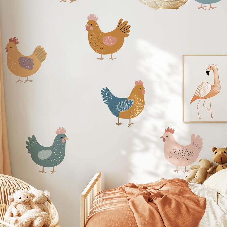 Boho Chicken Wall Decals | Farmhouse Style Nursery Stickers, Set of 8 ...