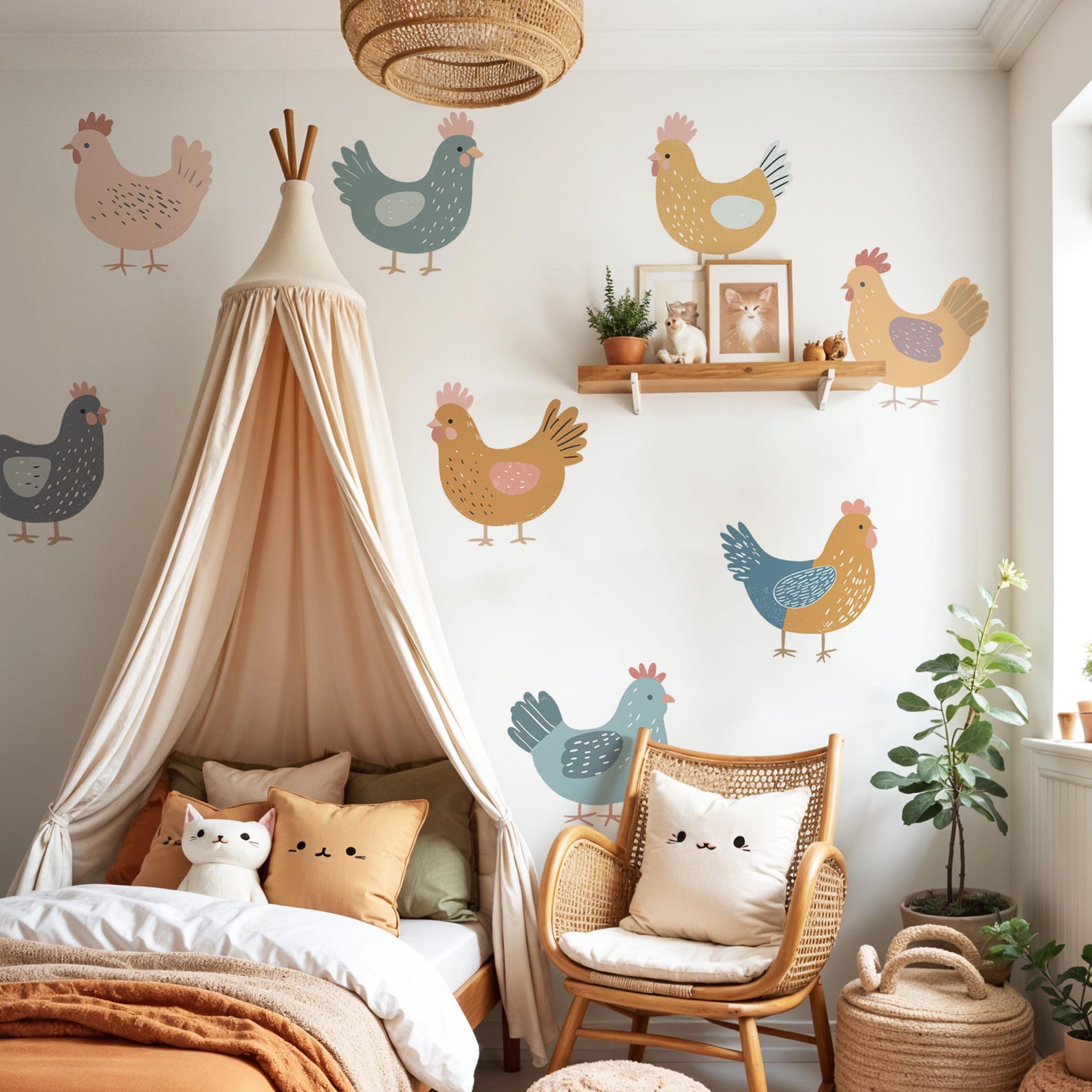 Boho Chicken Wall Decals | Farmhouse Style Nursery Stickers, Set of 8 ...