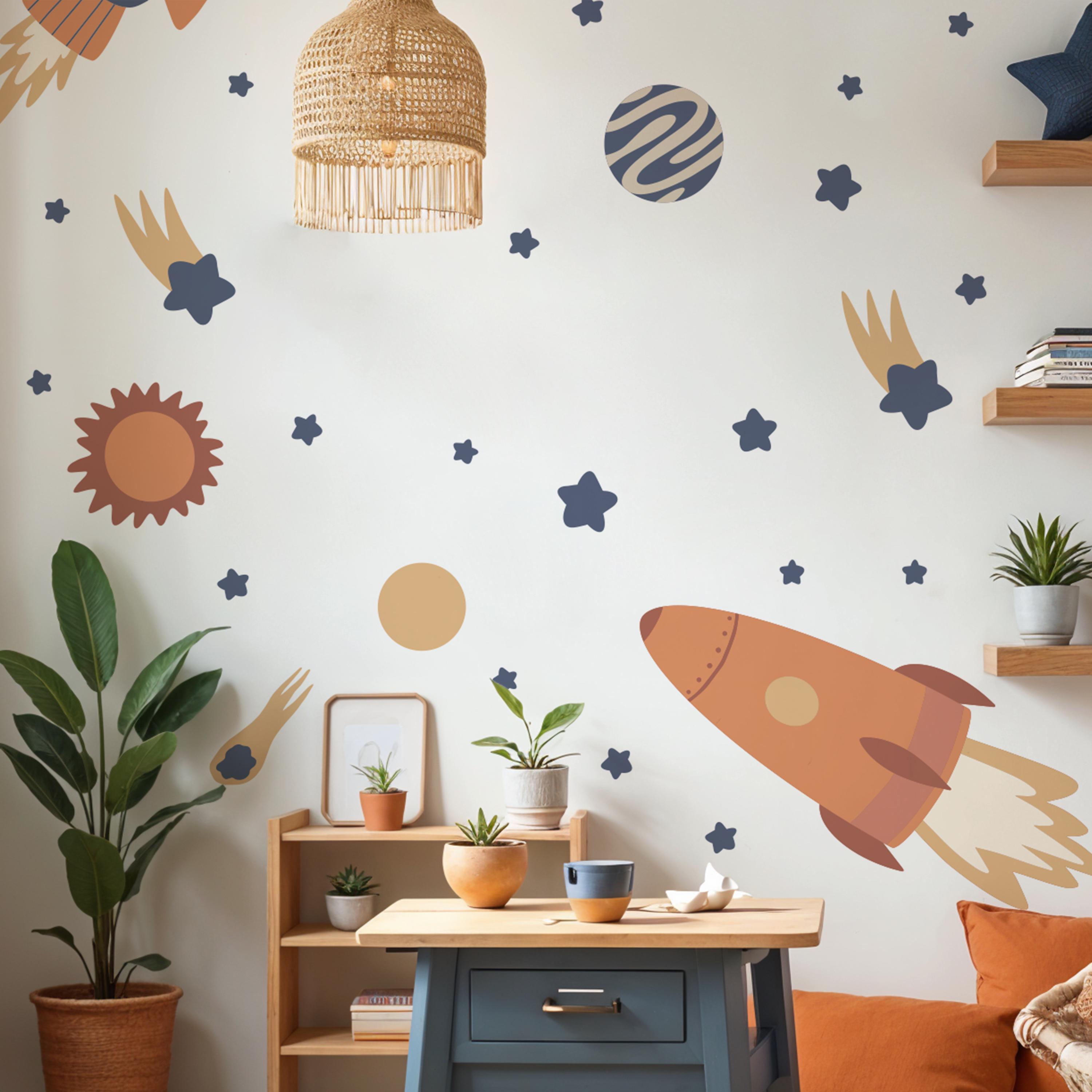 Boho Space Rocket & Planet Wall Decals | Kids Room Galaxy Stickers, 2 ...