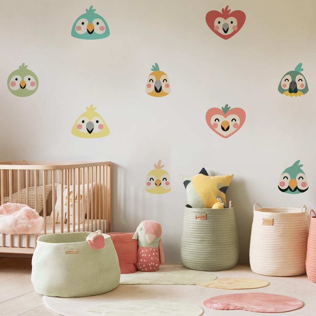 Crayon Parrots Wall Decals | Cute Parrot Stickers | Nursery Kids Room ...