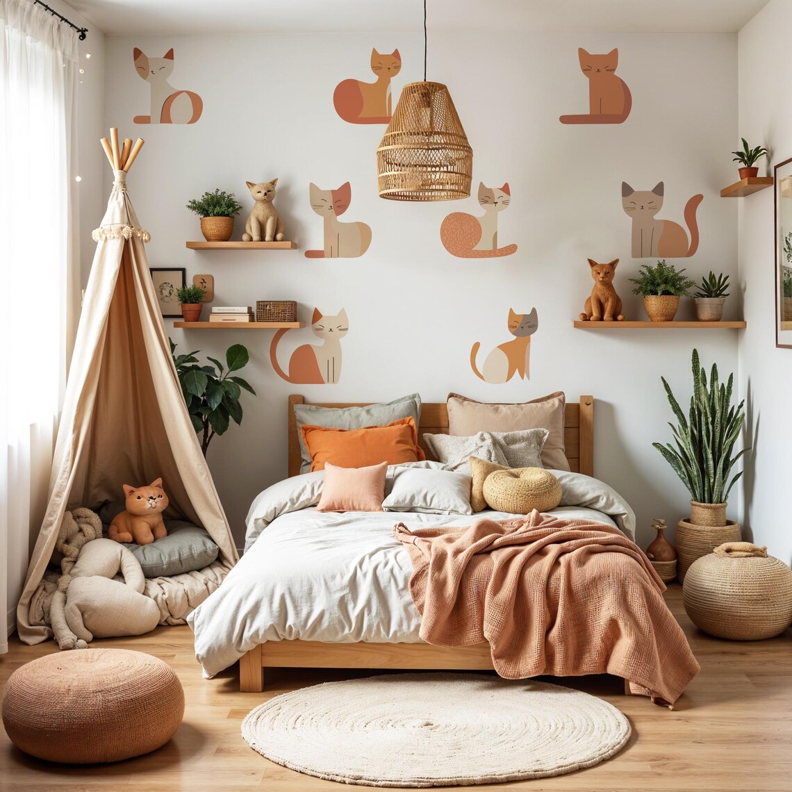 Bohemian Cat Wall Art Set | 8 Cute & Cozy Kitty Decals, 12" Boho ...