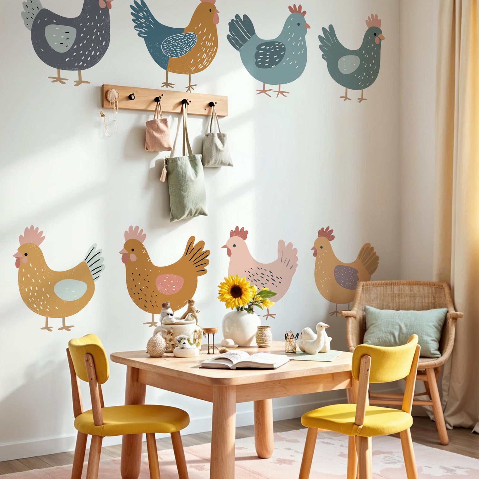 Boho Chicken Wall Decals | Farmhouse Style Nursery Stickers, Set of 8 ...