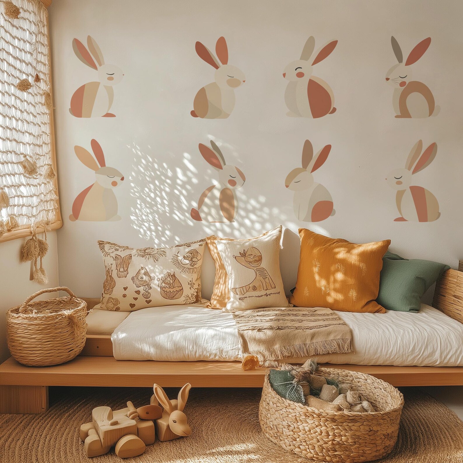 Boho Bunny Wall Decals | 8 Soft Pastel Rabbit Stickers 10"x8 ...
