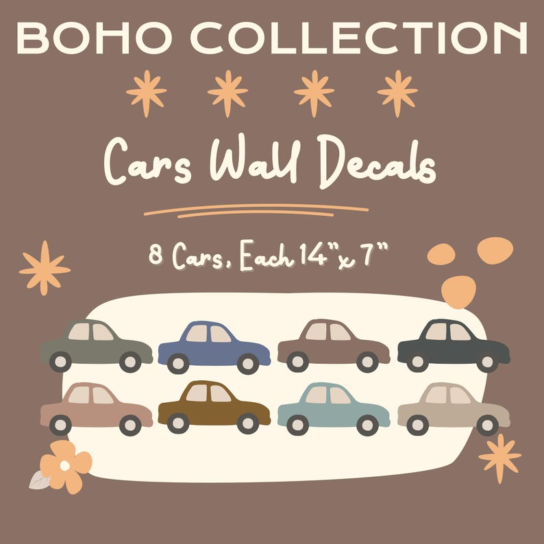 Boho Car Wall Decals | 8 Vintage Car Stickers, Neutral Earth Tones 14 ...
