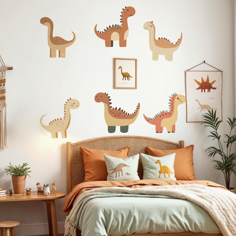 Boho Dinosaur Wall Decals | 6 Playful Dino Stickers 12"x12" | Earth ...