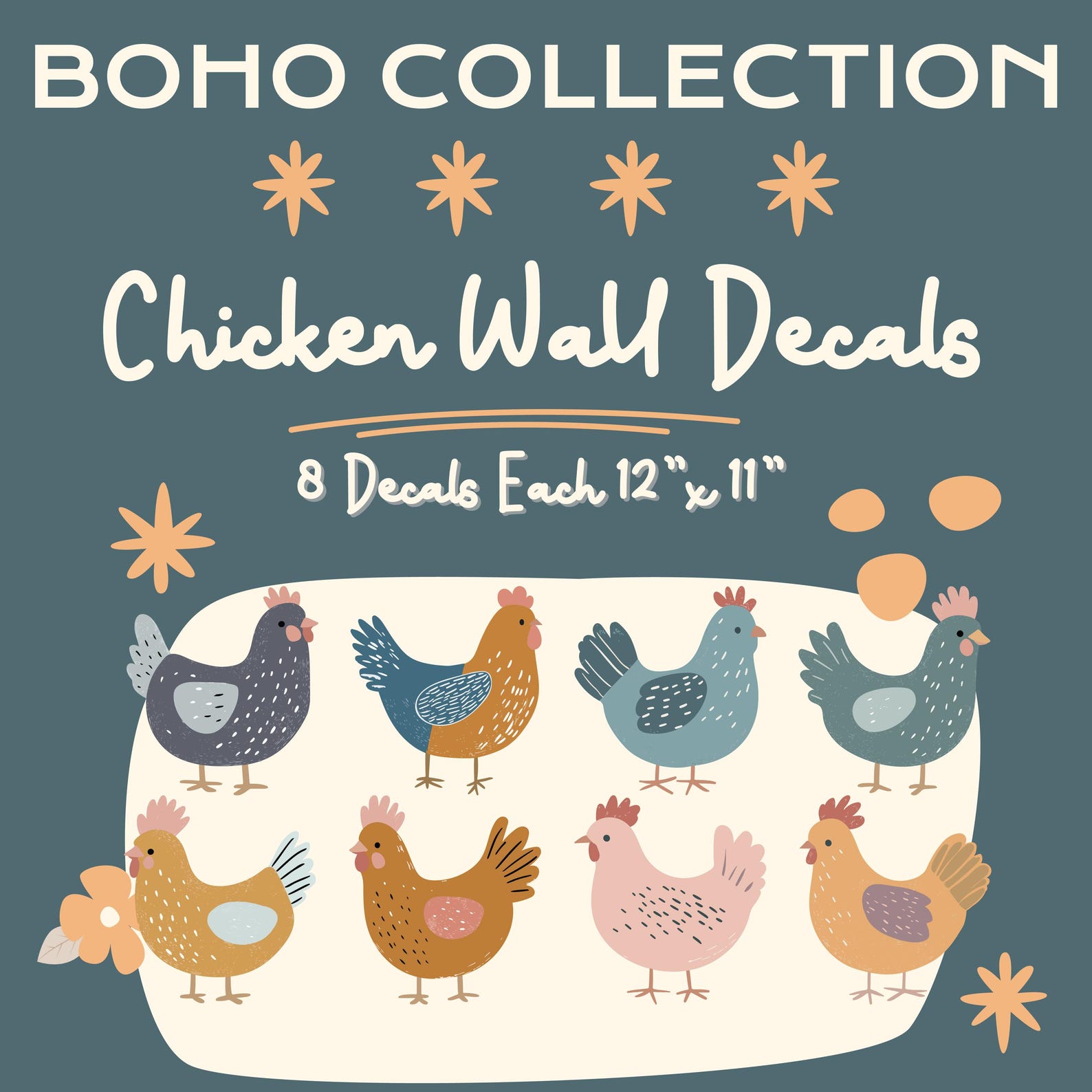 Boho Chicken Wall Decals | Farmhouse Style Nursery Stickers, Set of 8 ...