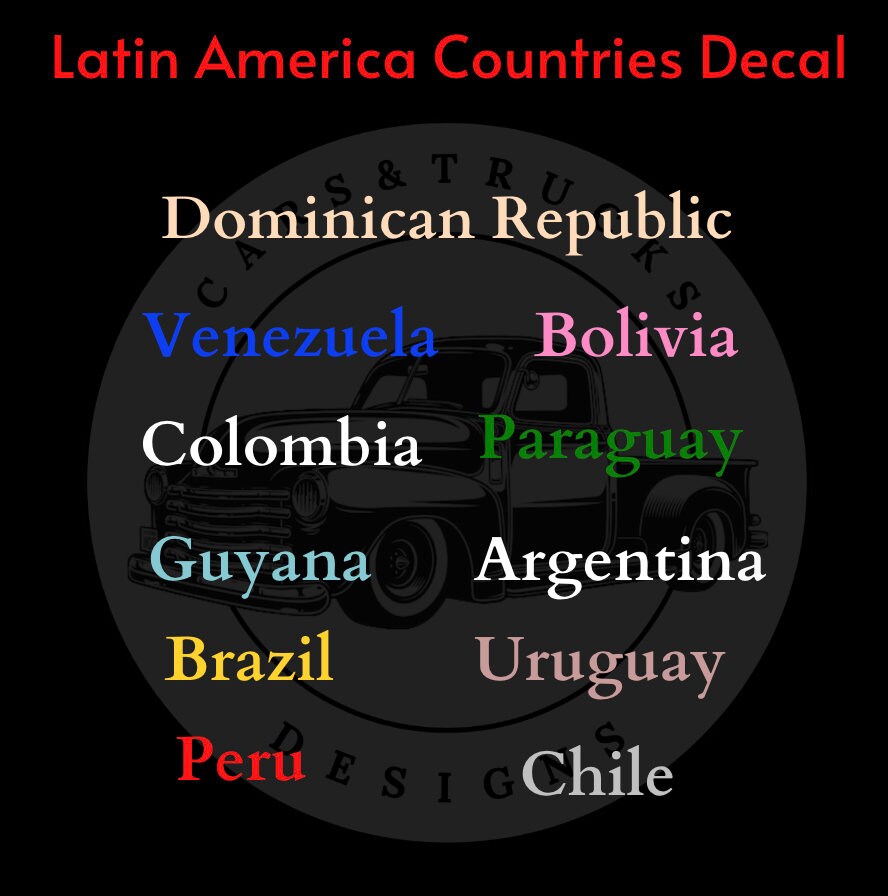 Latin America Countries Decal Stickers, Latin America Vinyl Decal Names ...