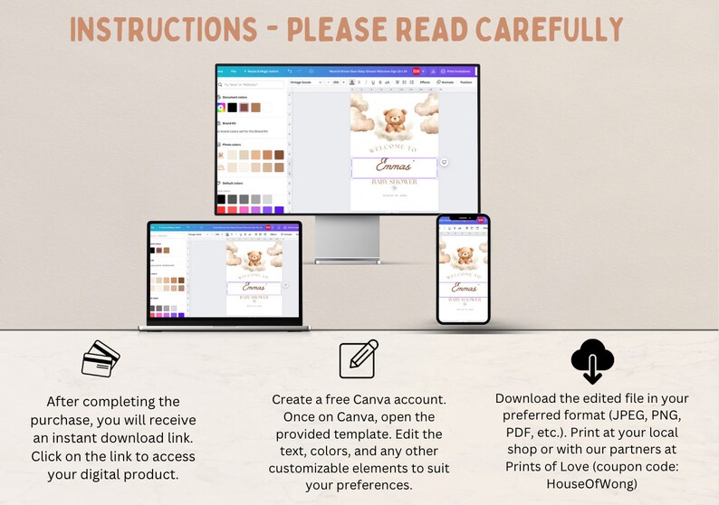 Editable Bear Themed Baby Shower Welcome Sign, Neutral Digital Download ...