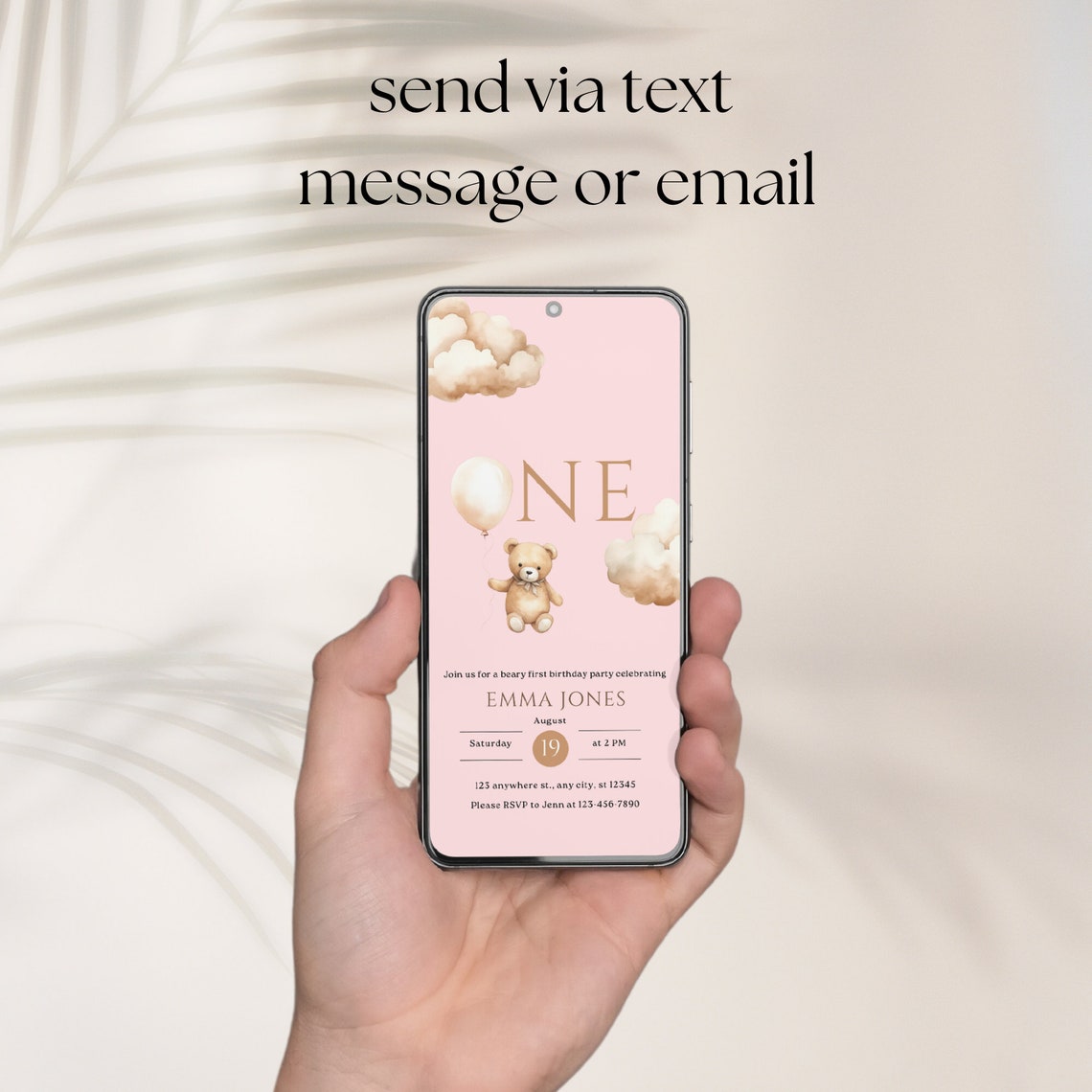 Editable Bear First Birthday Invitation, Printable Template, Instant ...