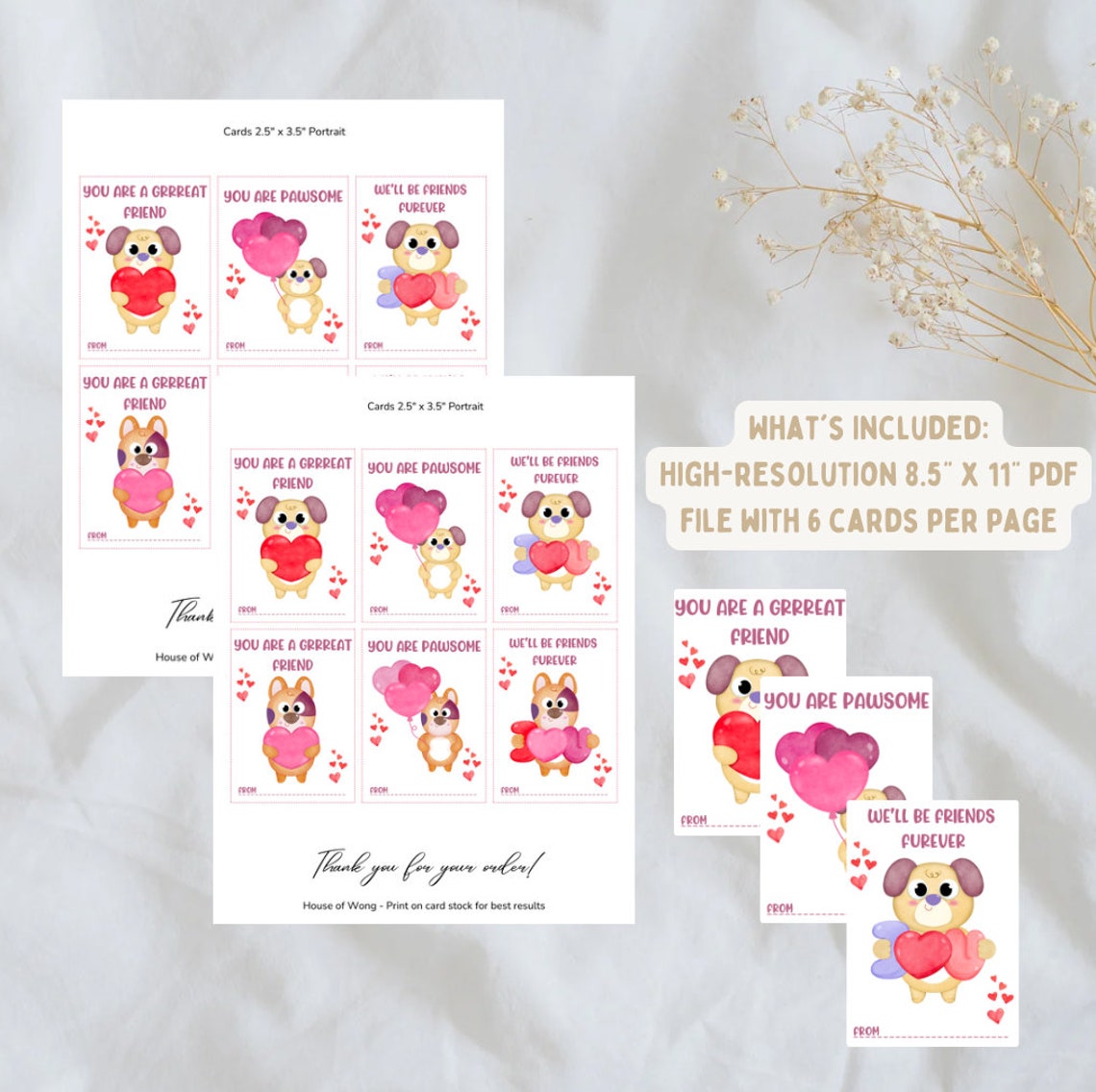 Dog Valentine's Day Cards Instant Download DIY Printable - Etsy