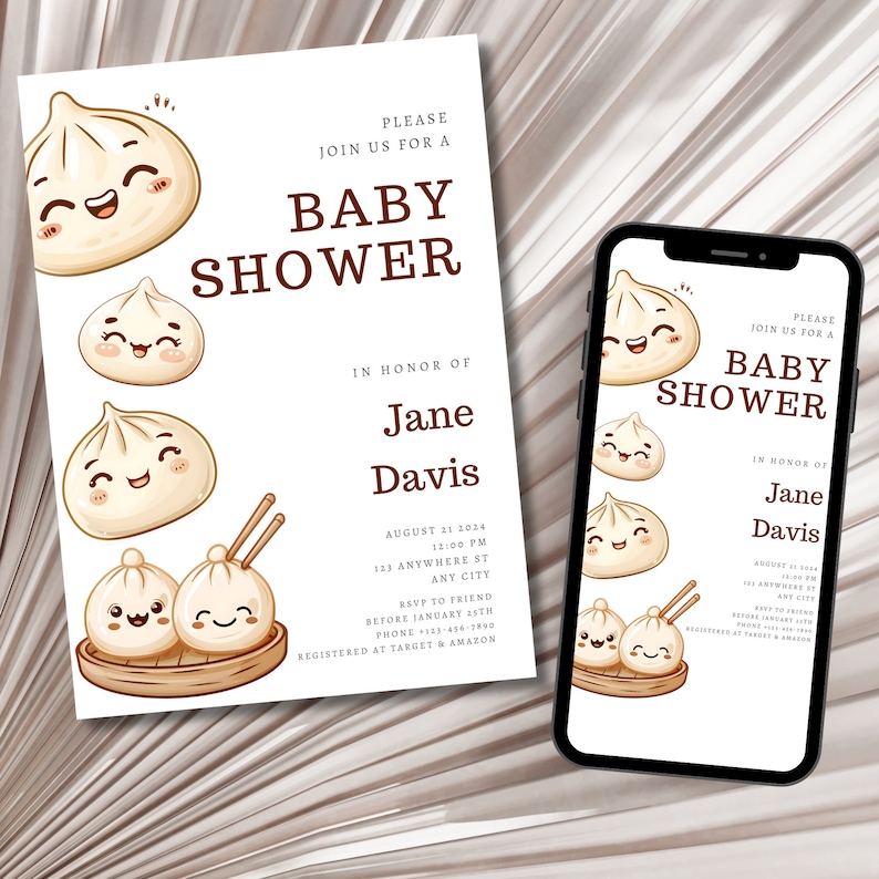 Dumpling Baby Shower Invitation Digital Download Cute and Customizable ...