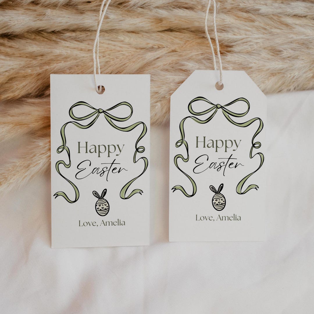 Happy Easter Tag | Editable Easter Gift Tag | Whimsical Bow Easter Tag ...