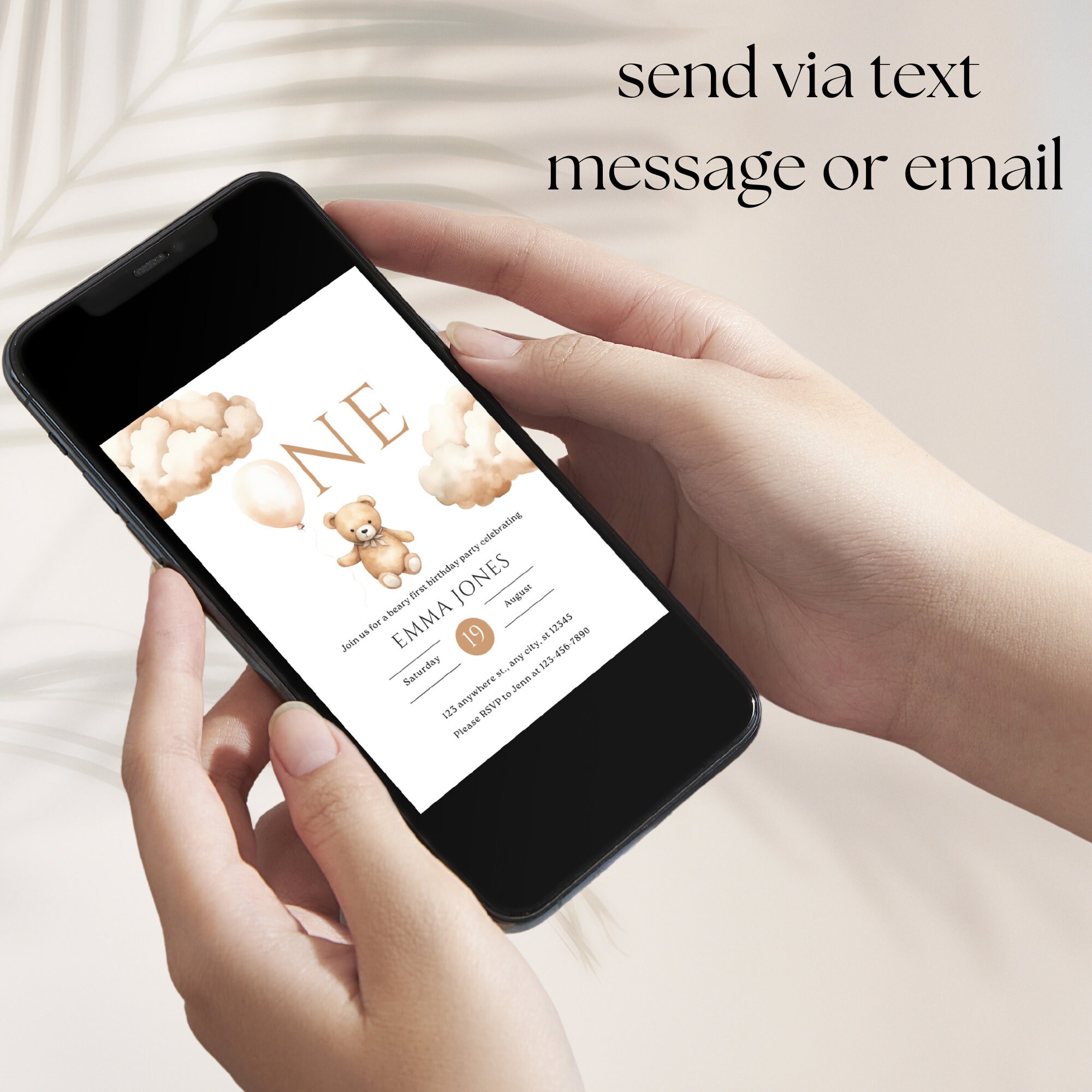 Editable Bear First Birthday Invitation, Printable Template, Instant ...