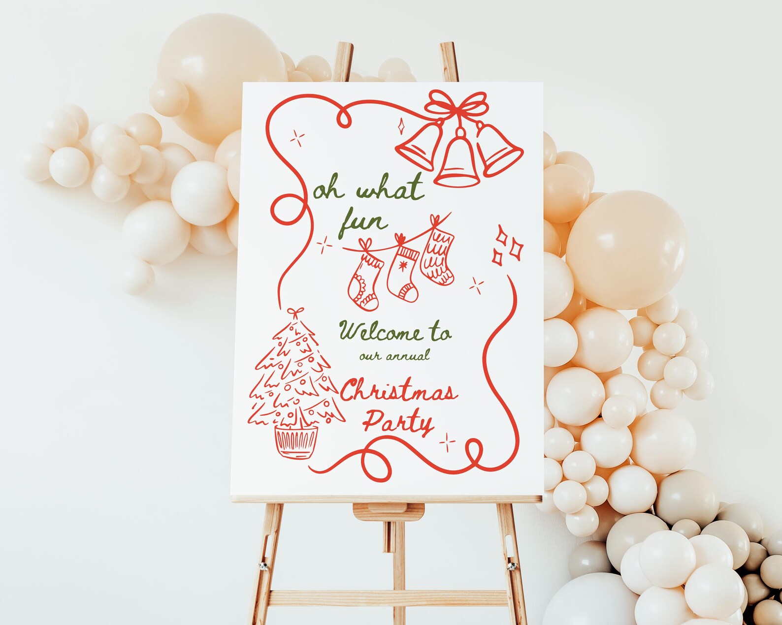 Hand Drawn Whimsical Christmas Party Welcome Sign | Editable Canva ...