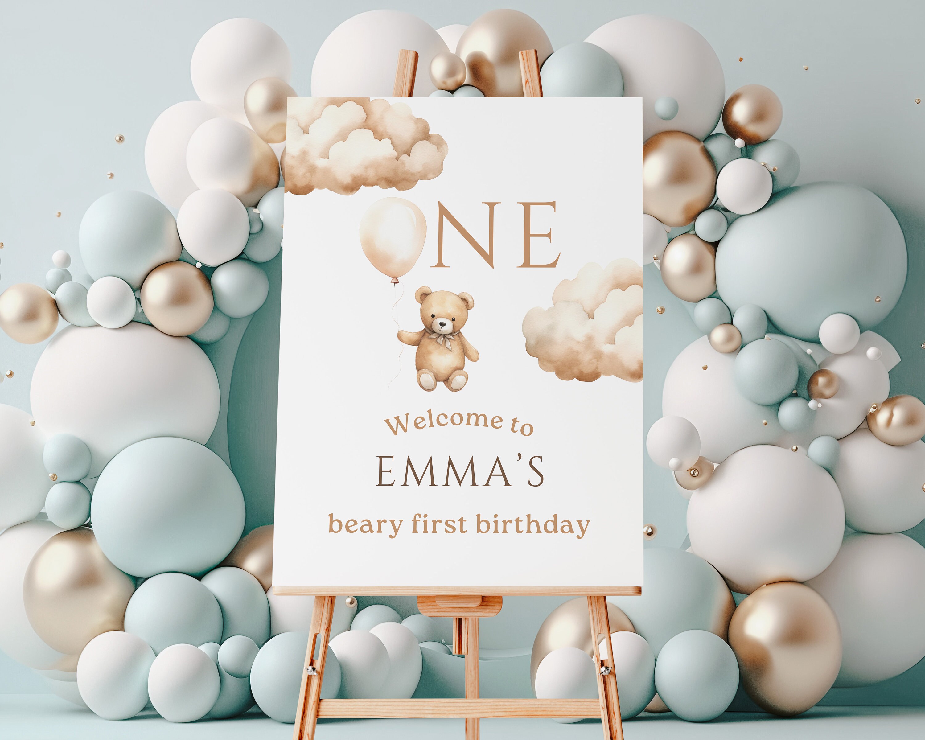 Bear Themed First Birthday Welcome Sign | Digital Download ...