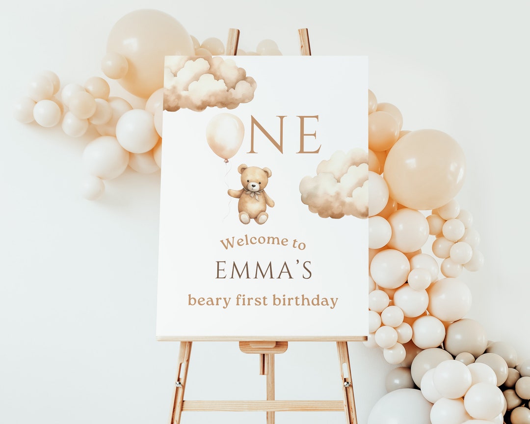 Bear Themed First Birthday Welcome Sign | Digital Download ...