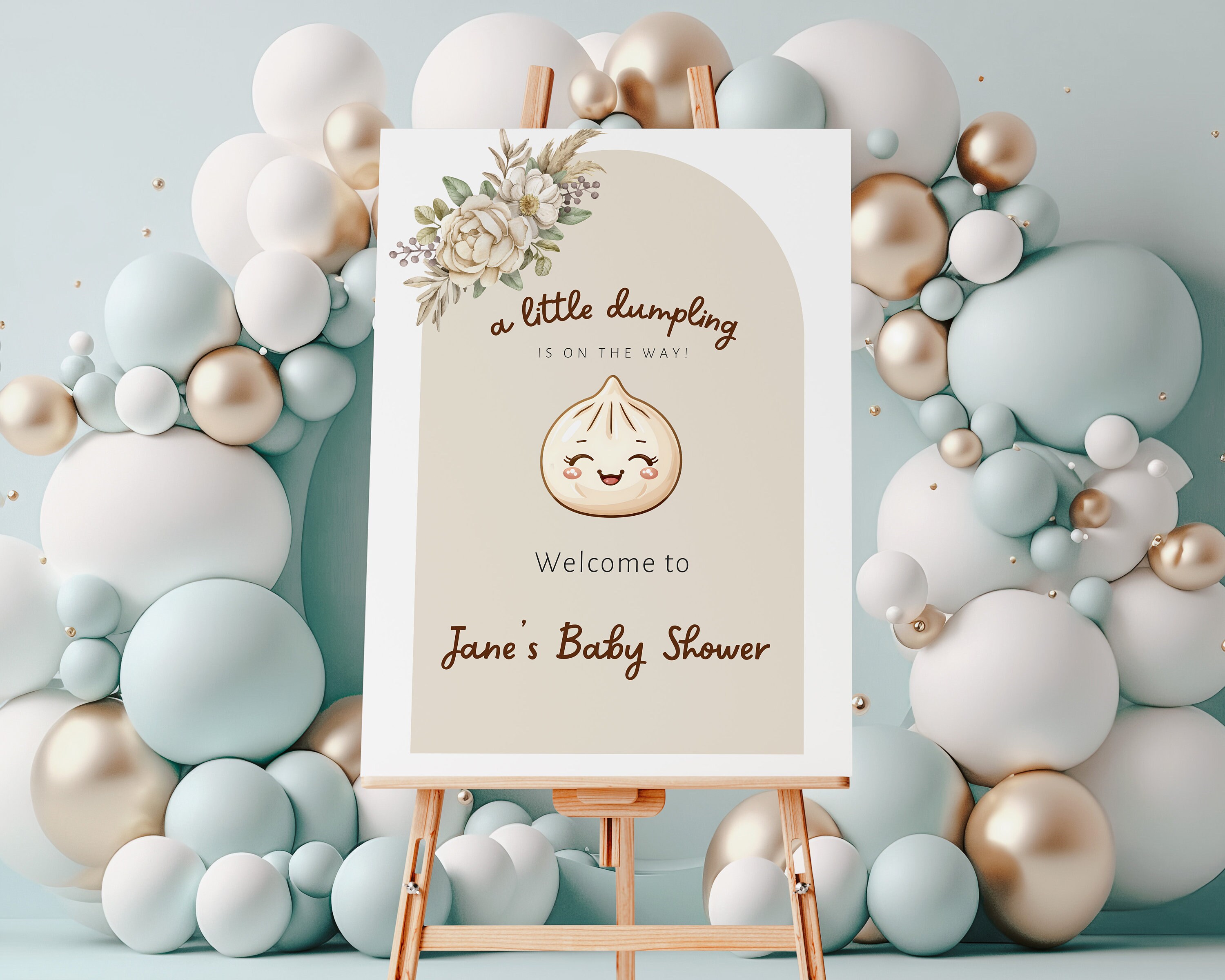 Boho Dumpling Themed Baby Shower Welcome Sign Editable Canva Template ...
