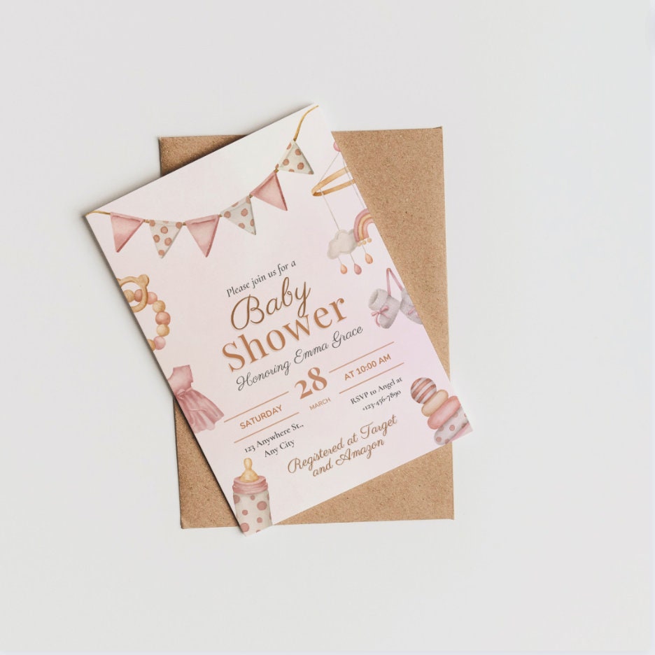 Editable Baby Shower Invitation Girl Instant Download Fully ...