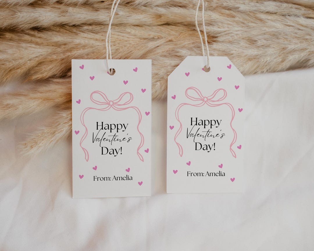 Editable Valentine's Day Tags, Hand-drawn Bow & Hearts, Gift Tags ...