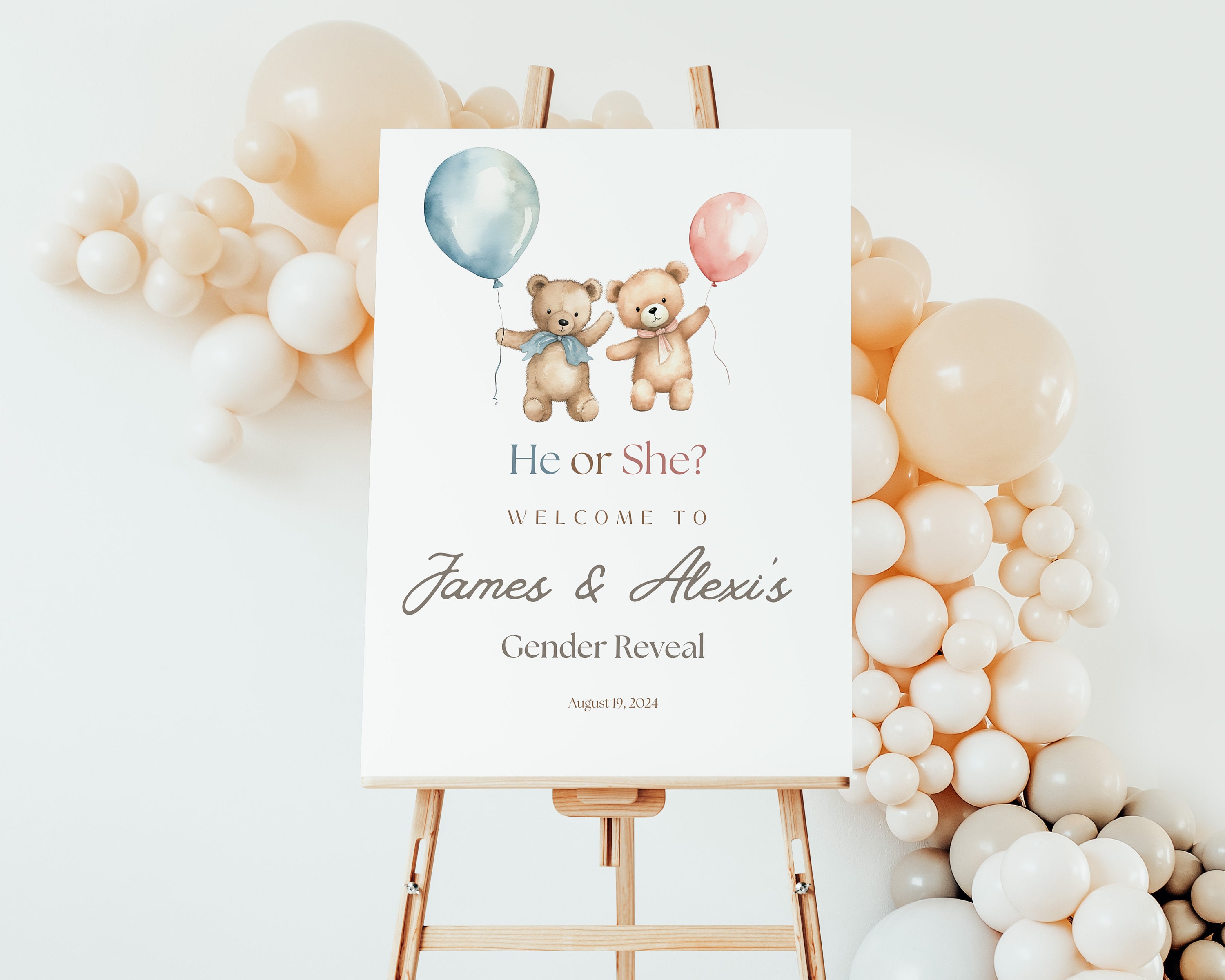 Bear Themed Gender Reveal Welcome Sign, Gender Reveal Party, Digital ...