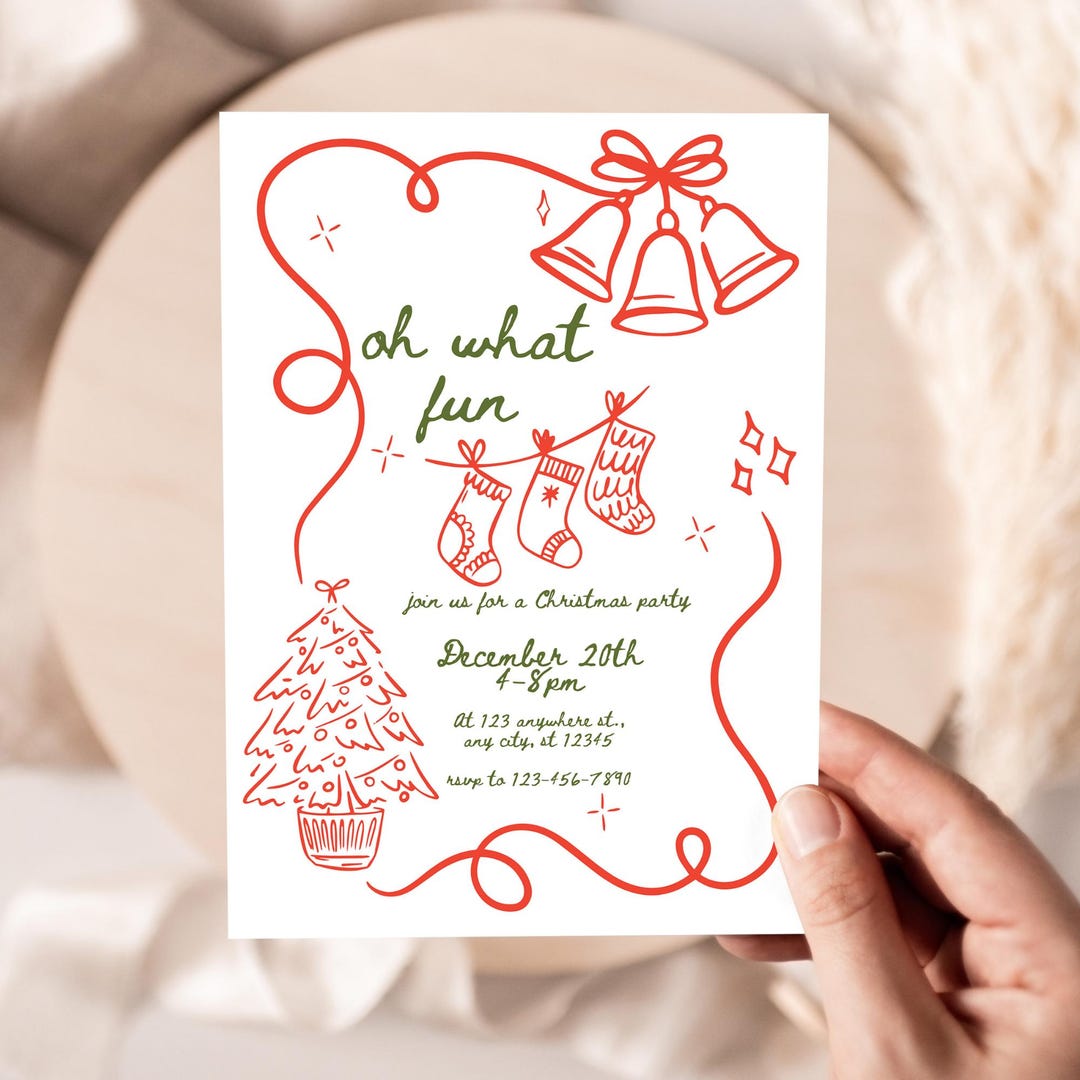 Editable Whimsical Hand-drawn Christmas Party Invitation, Editable ...