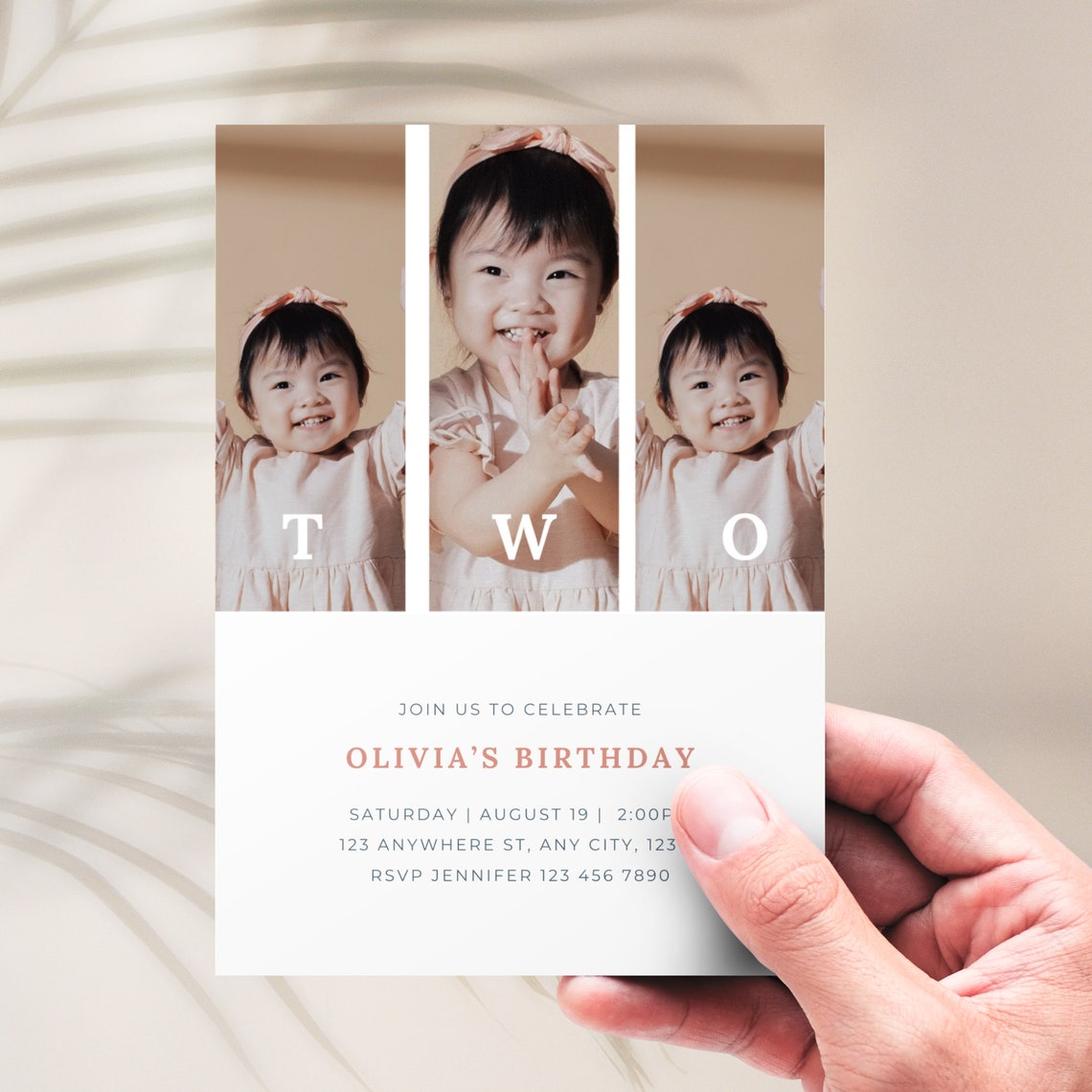 2nd Birthday Invitation Girl, Minimal 2nd Birthday Invitation Template ...