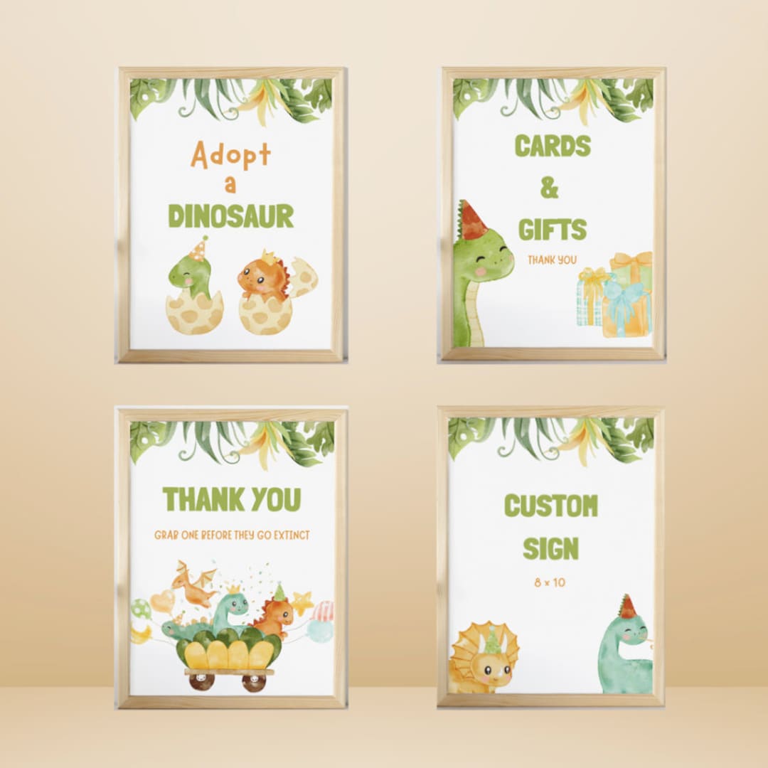 Editable Dinosaur Birthday Sign Bundle, Kids Birthday, Canva, Dinosaur ...