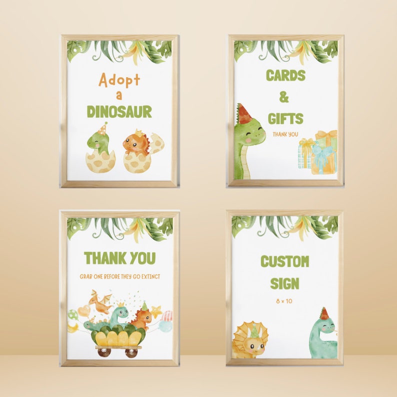 Editable Dinosaur Birthday Sign Bundle, Kids Birthday, Canva, Dinosaur ...